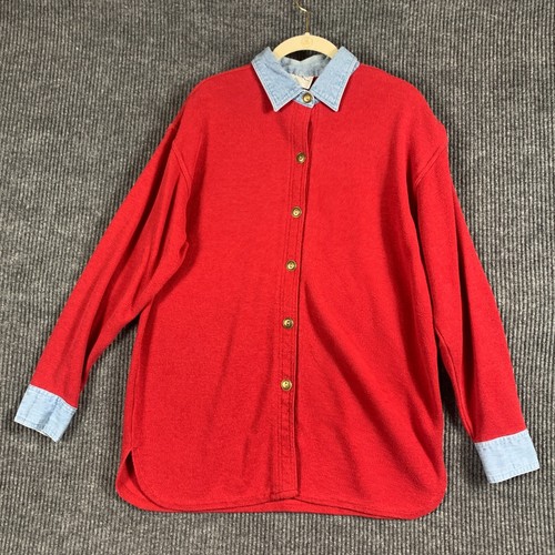 VTG Jason Maxwell Top Womens Medium Red Collared Waffle Knit Button Up ...