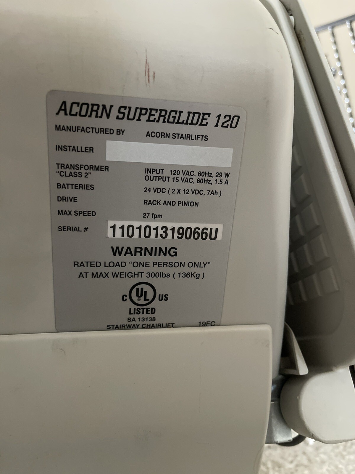 Acorn Chair Stair Lift Superglide 120 Swivel Chair Motorized Electric ...