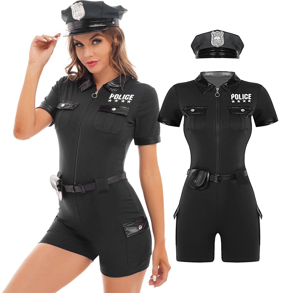 Womens Halloween Police Officer Uniform Cop Outfit Cosplay Costume ...