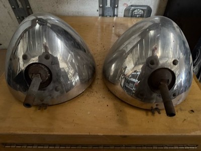 Vintage Chrome Bullet Headlight Buckets Pair 7" Teardrop Rat Rod Ford ...