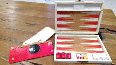 VTG Mini Crisloid Bakelite Backgammon Set Red&White Magnetic EXCELLENT ...
