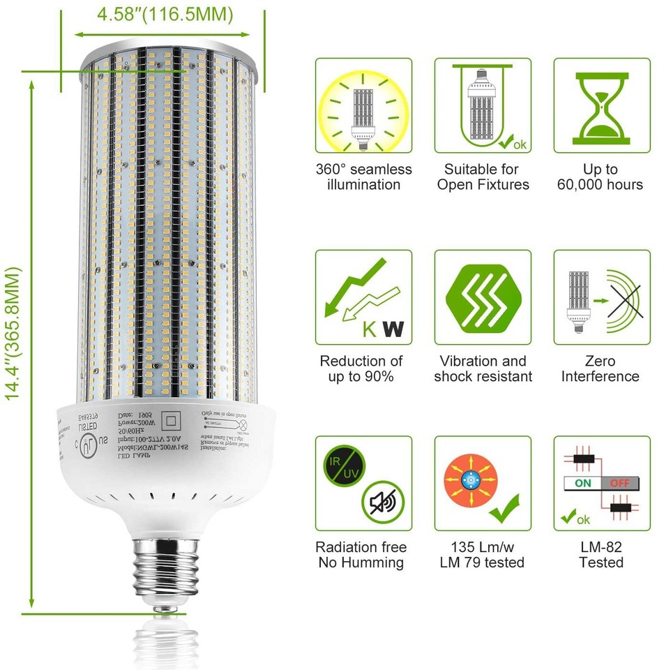 200W LED Corn Cob Bulb E39 Mogul Base Replace 1000W MH/HPS High Bay ...