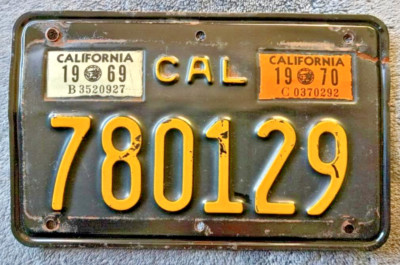 Vintage Black & Yellow 1969 1970 CA California Motorcycle License Plate ...