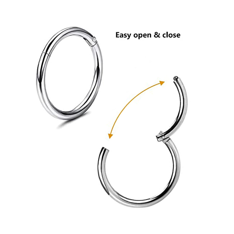 10pcs Surgical Steel Nose Ring Segment Ear Lip Rings Hinged Clicker ...
