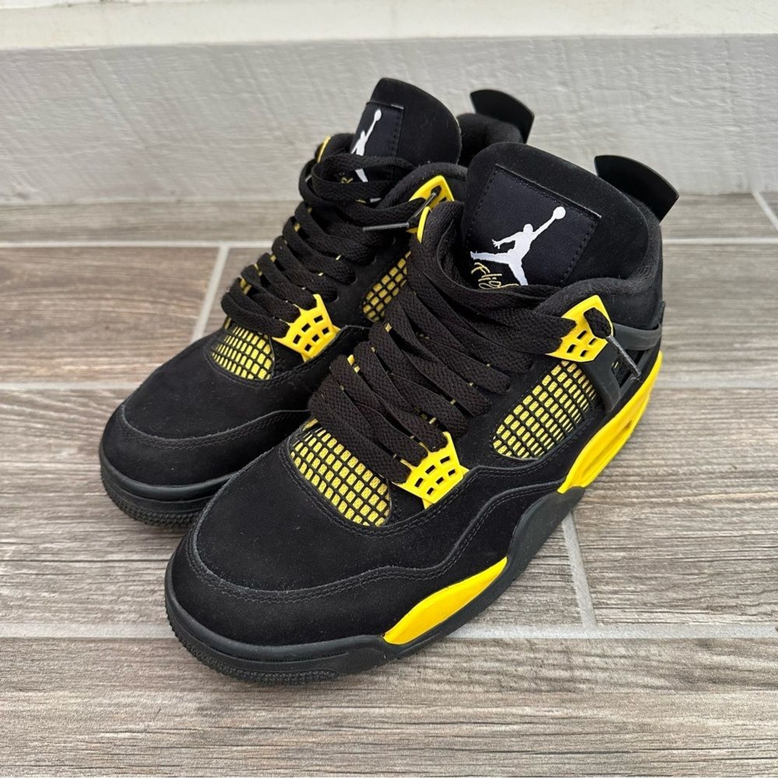 Air Jordan 4 Retro Thunder Black Yellow Sneakers Men'… - Gem