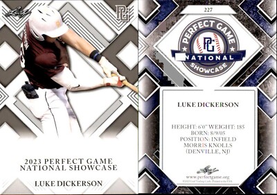 LUKE DICKERSON Rookie 2023 Leaf Perfect Game National Showcase RC #227 ...