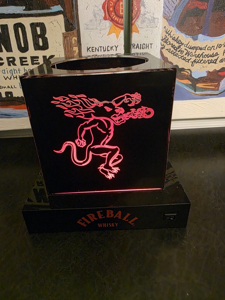 Fireball Whiskey Black Red Display Box Light Up Bar Collectible Sign ...