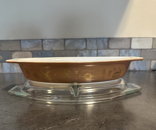 Vintage Pyrex Early American Design Divided Casserole Glass Dish with ...