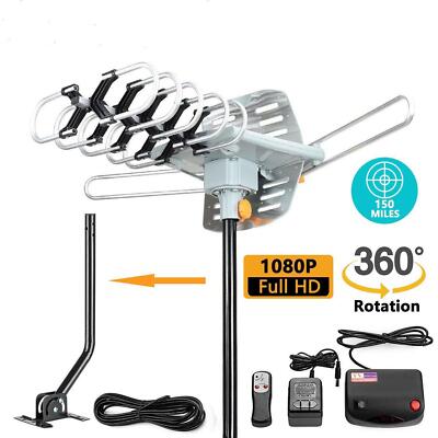 HDTV Amplified Digital HD TV Antenna 200 Miles 360 Rotation Outdoor ...