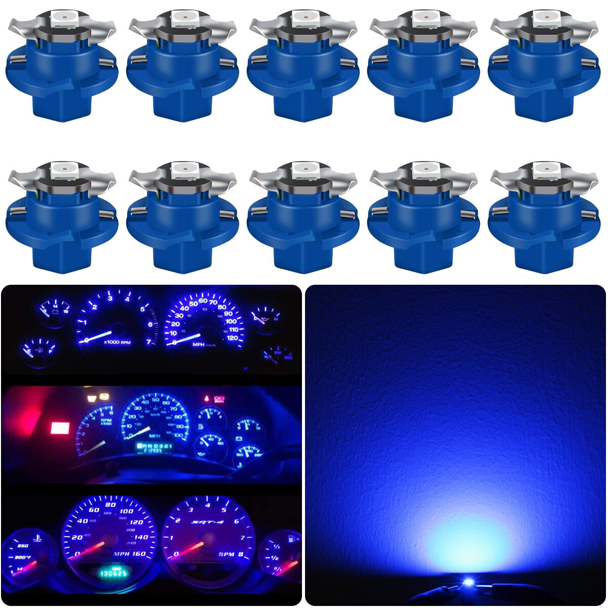 10X 10000K Blue B8.4D 5050 LED Instrument Panel Dash Gauge Cluster ...