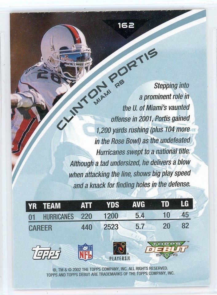 2002 TOPPS DEBUT CLINTON PORTIS ROOKIE CARD #162 | eBay