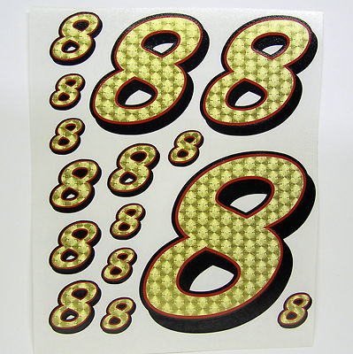 Racing Numbers Number 8 Decal Sticker Pack Gold Red Black 1/8 1/10 RC ...