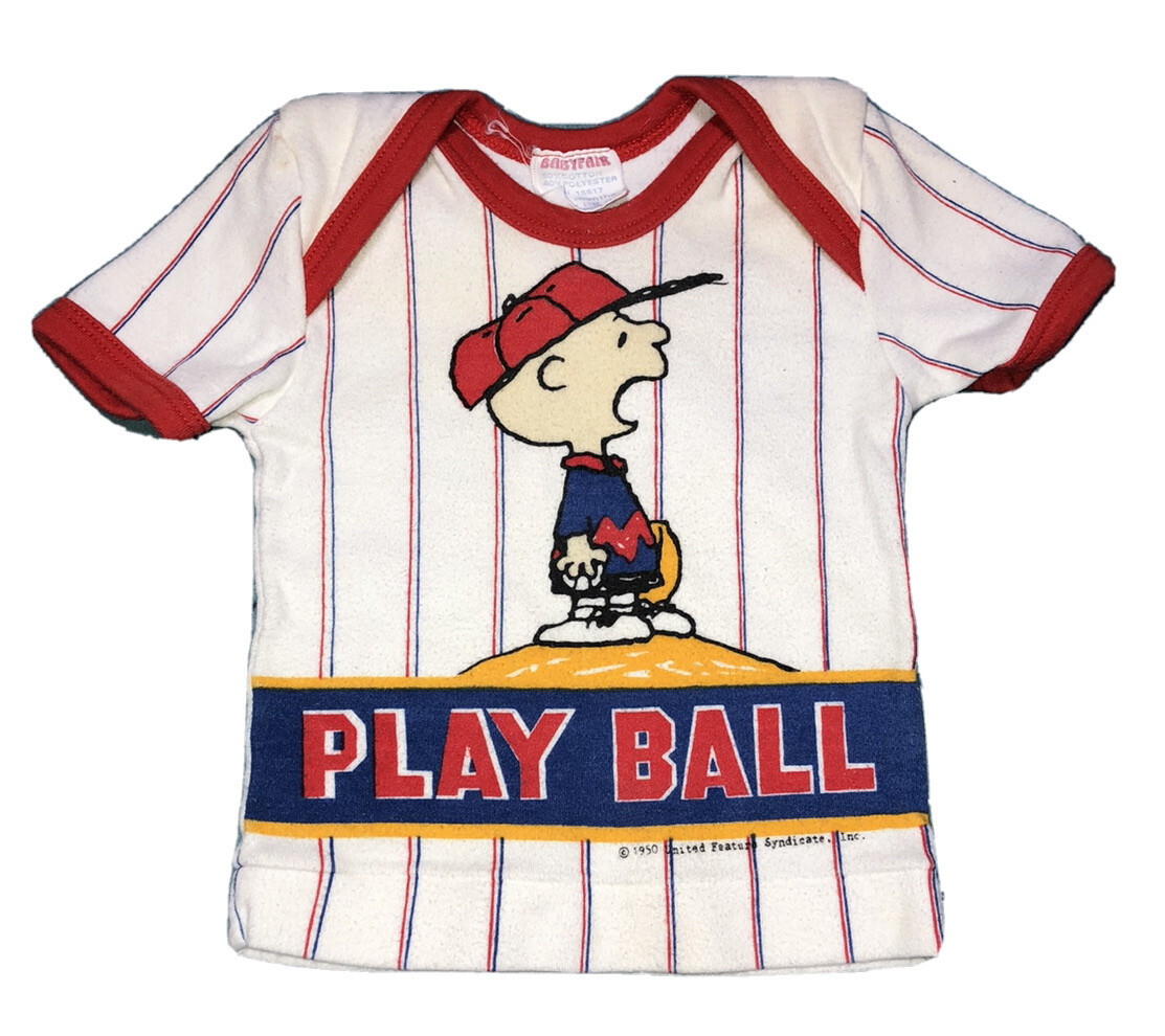 Vtg Snoopy Charlie Brown Pitching Baseball Ringer Baby 0-6 mos Peanuts ...