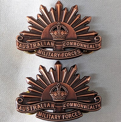 WW1 - WW2 Australian Army rising brown sun collar badges replica AIF ...