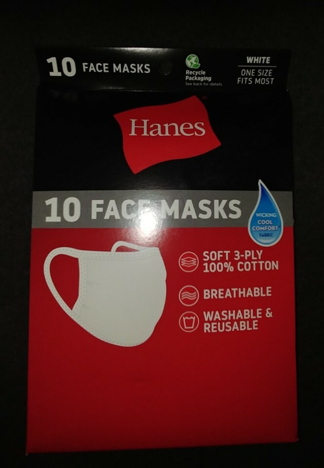 2 packages - Hanes 100% Cotton Fabric Face Mask Reusable White 10 ct ...