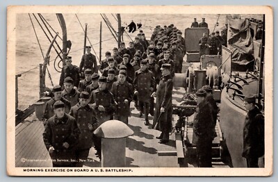 Postcard Morning Exercise U.S. Battleship Sailors Running Military c ...