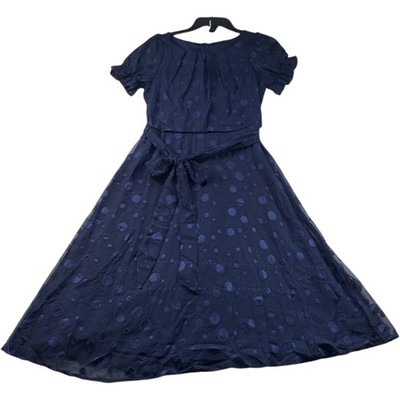 NY Collection Dress Womens Medium Petite PM Navy Blue Short Sleeve ...