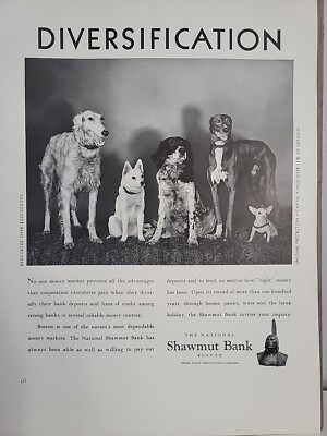 1940 Shawmut Bank Boston Fortune WW2 Print Ad Q1 Dogs Greyhounds ...