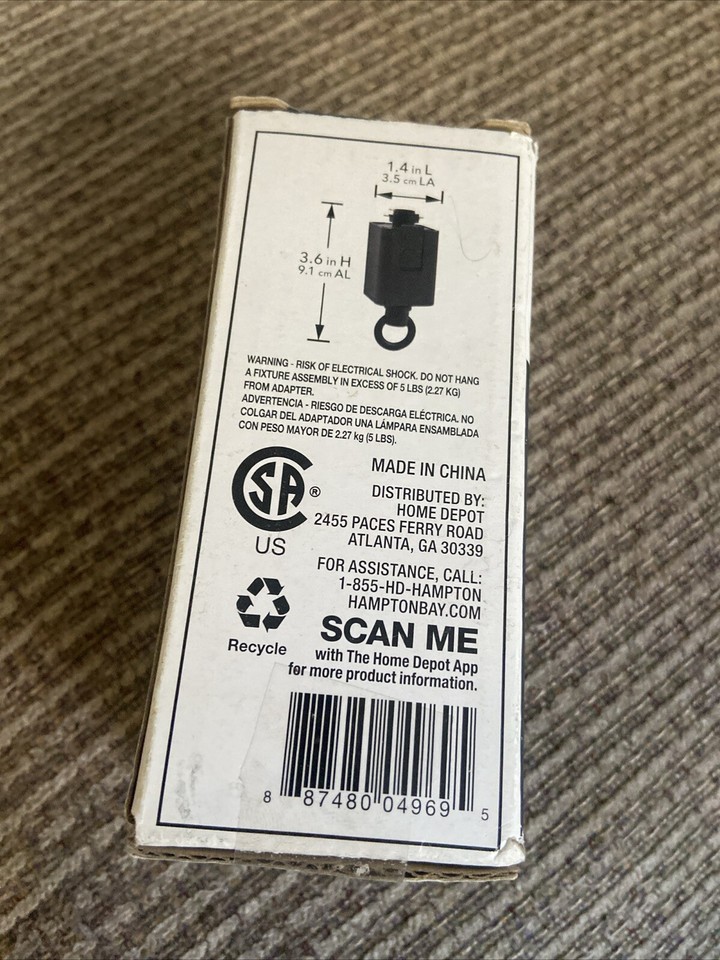 Hampton Bay Linear Track Pendant Or Chandelier Adapter Black 120V 150W ...