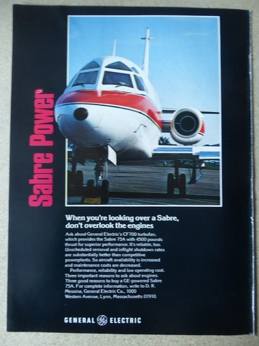 9/1978 PUB GENERAL ELECTRIC AIRCRAFT ENGINE CF700 TURBOFAN SABRE 75A ...