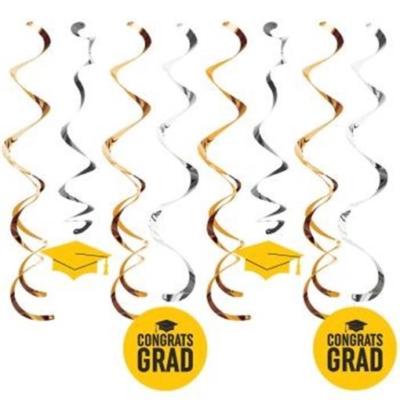 Graduation Deluxe Hanging Danglers Yellow 8 Pack Foil Grad Party ...