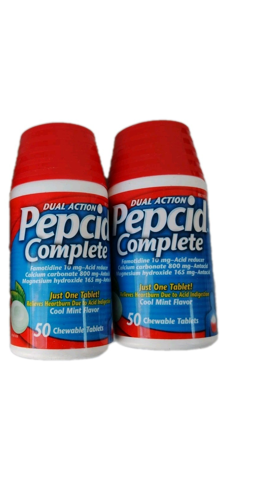 Pepcid Dual Action Complete Mint Flavor 50 Chewable Tablets Each 2 ...
