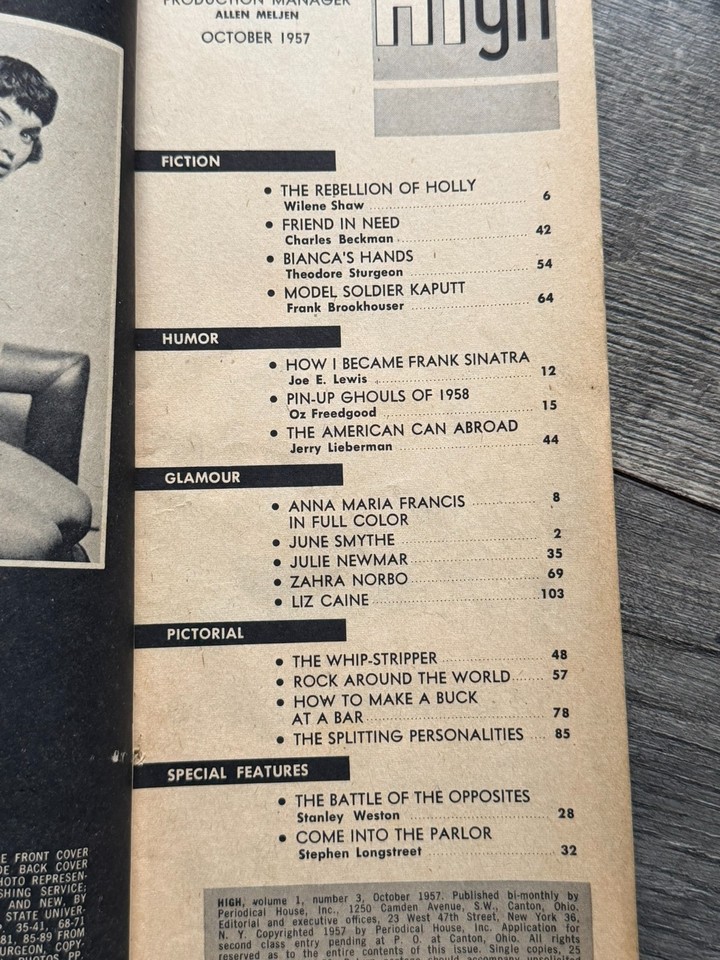 HIGH The Tall Magazine Oct 1957 v1 #3 Pin-Up Girls Hot Girl Sexy Babe ...