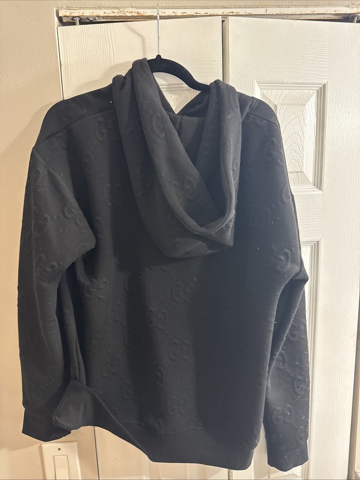 Gucci Black Embossed Monogram Hoodie Jacket- Size MEDIUM- Preowned | eBay