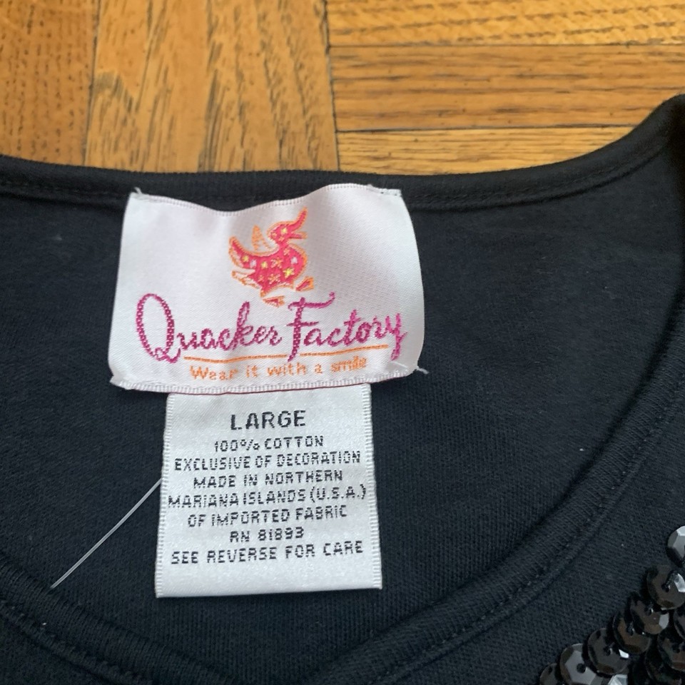 NEW Quacker Factory Women's Shirt Large Black Jersey Sequin Keyhole ...