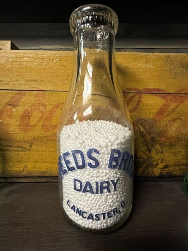 Deeds Brothers Dairy Milk Bottle Lancaster Ohio Oh O Fairfield Blue ...