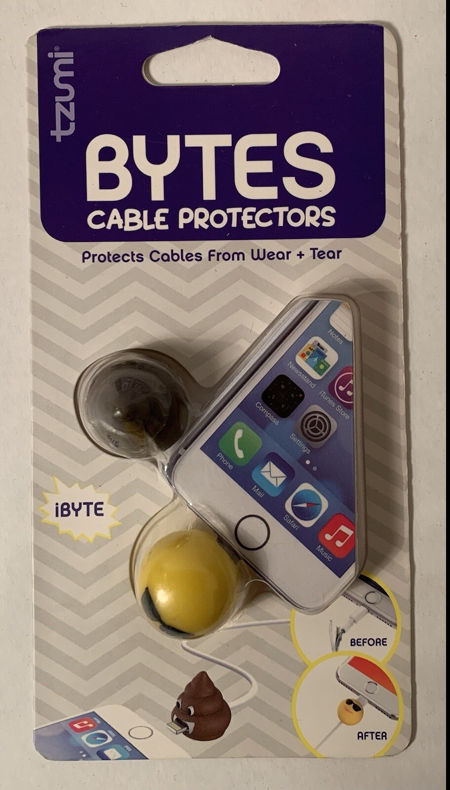 Tzumi BYTES Phone Cable Cord Protectors iBYTE Smiley & Poop Emojis | eBay