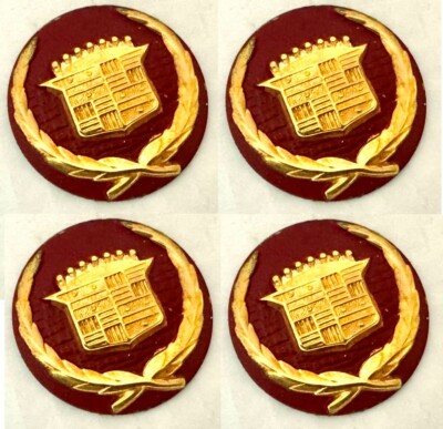Cadillac 24K GOLD WHEEL LOGO OR SIDE EMBLEM LOGO BURGUNDY NOS SET OF 4 ...