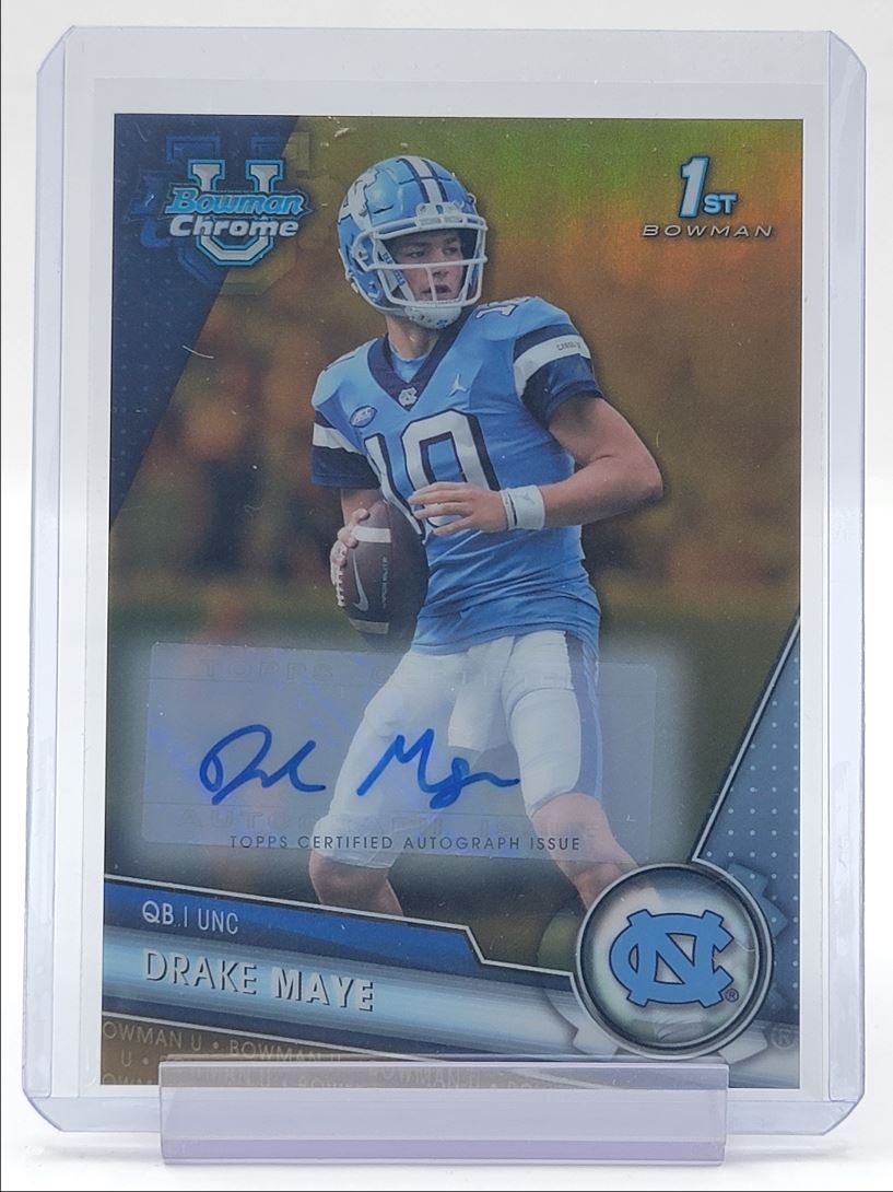 DRAKE MAYE 2023 BOWMAN UNIVERSITY CHROME 1ST GOLD PATRIOTS AUTO /50 ...