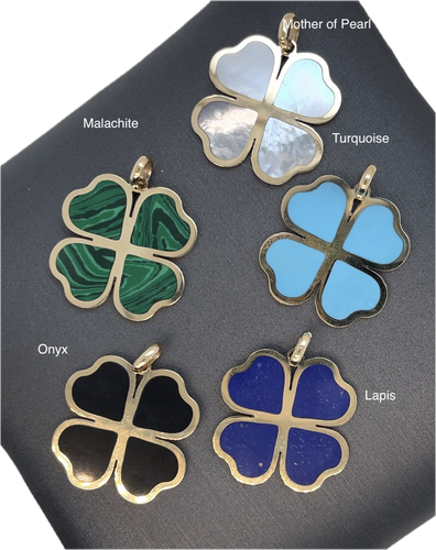 14kt Italian Yellow Gold Four Leaf Clover Gemstone Inlay Charm Pendant ...