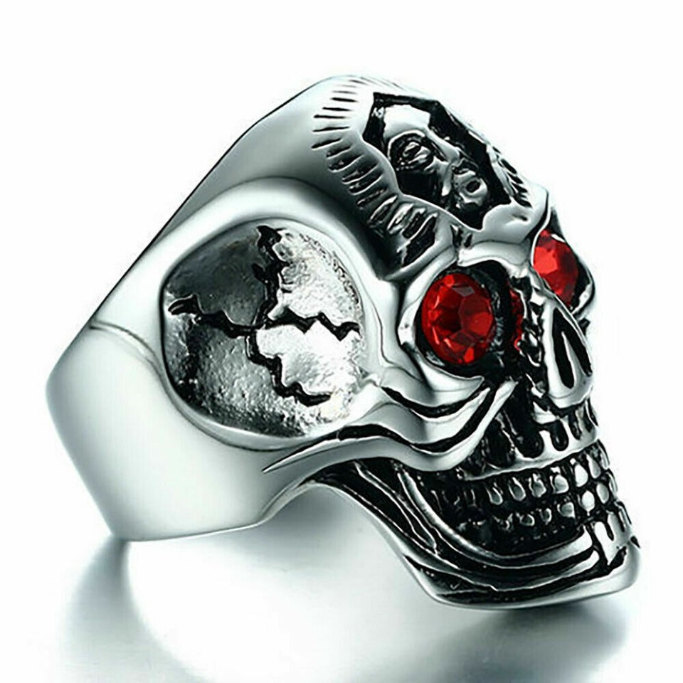 925 Sterling Silver New Fashion Biker Skull Wedding Engagement Ring ...