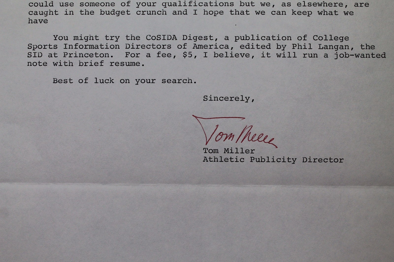 Indiana University Official Letterhead Tom Miller Autographed JSA ...