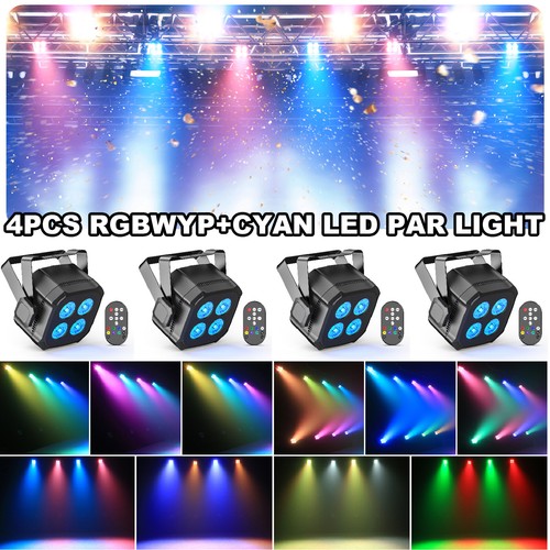 4Pcs 80W RGBWYP+CYAN Par Stage Light LED DMX DJ Disco Party Lighting ...