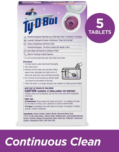 Ty-D-Bol Lavender Toilet Bowl Cleaner 5 Count Tablet Value Pack MADE in ...