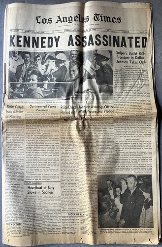 Los Angeles Times Part 1 November 23 1963 Kennedy Assassinated, Good ...
