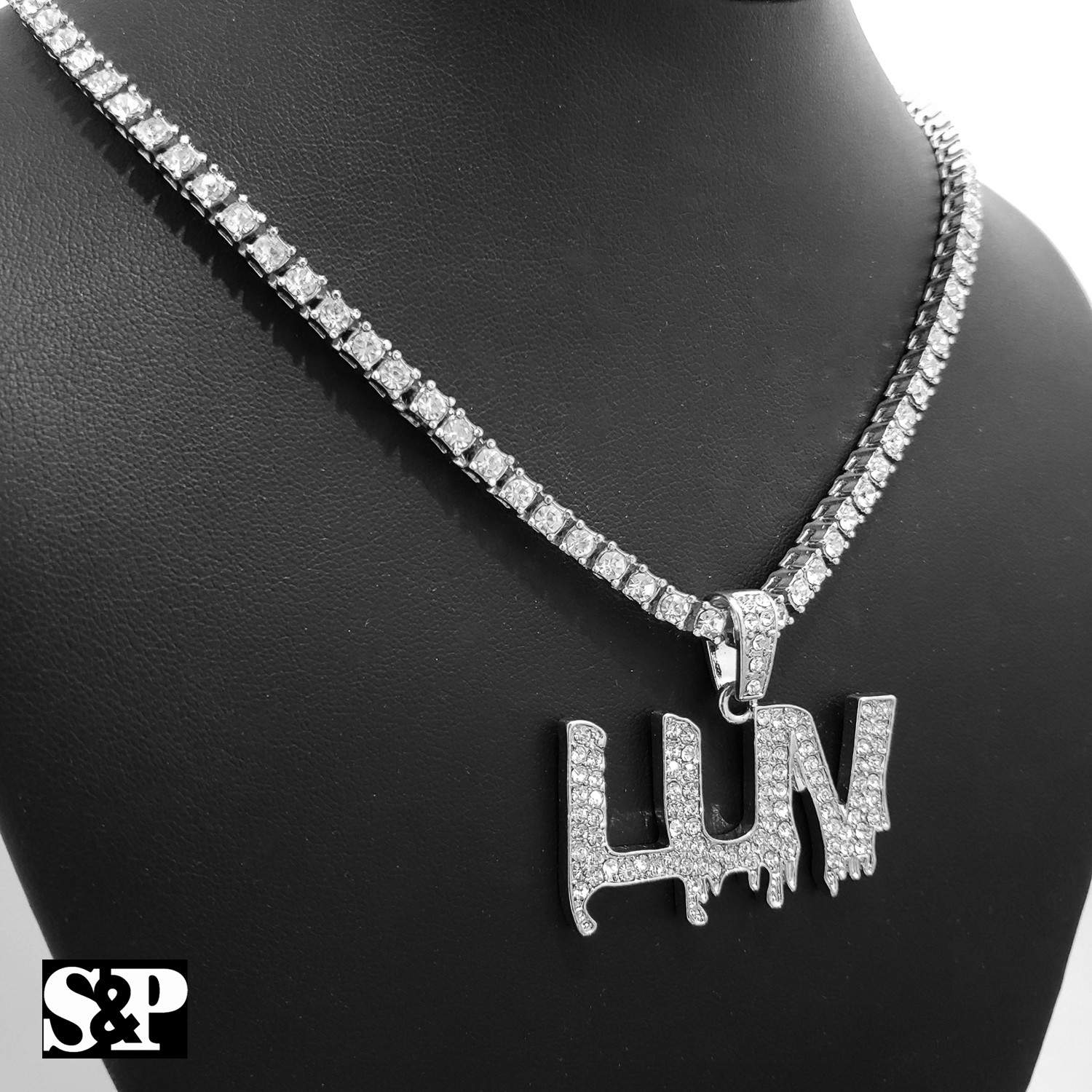 Hip Hop Lil Uzi Vert's LUV pendant & 18" 1 Row Diamond Choker Chain ...
