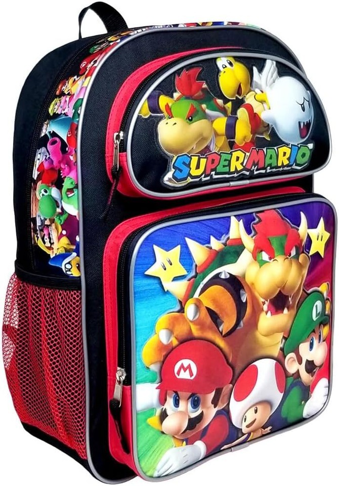 Super Mario Bros School Backpack 16 Inches Large Bowser Toad Yoshi ...