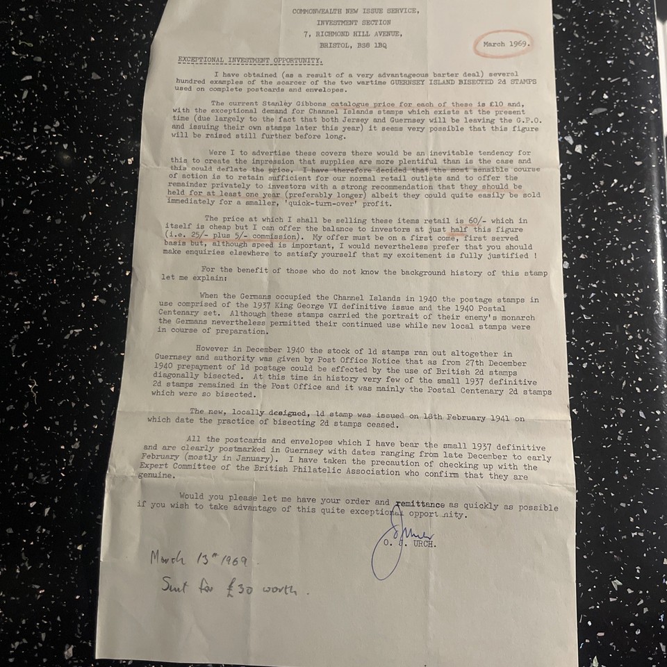 King George VI Bi-sected 1937 2d Stamp for Occupied Guernsey Dec 1940 ...