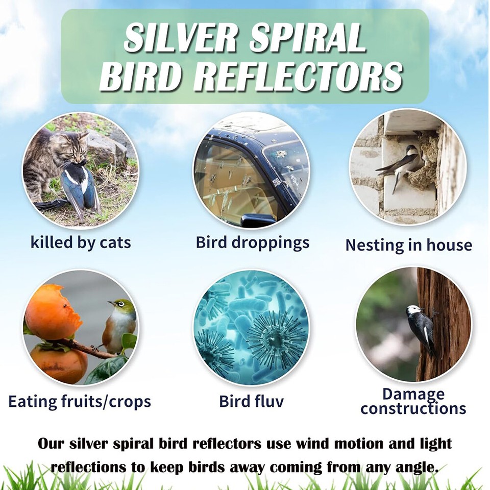 6Pcs Bird Spiral Reflectors Garden Hanging Deterrent Woodpecker Pigeon ...
