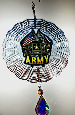 Army Hanging Wind Spinner 8" 3D Crystal Tail Military USA Flag | eBay