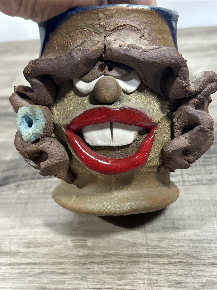 Vintage Face Pottery Mug WANDA IN LIVING COLOR Folk Art Coffee 10 Oz ...