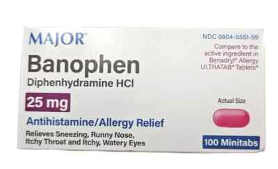 ##Diphenhydramine 25mg TABLETS 100ct BANOPHEN Minitabs | eBay