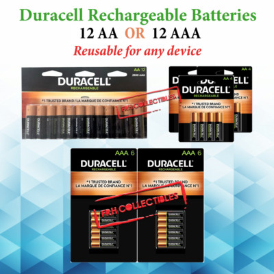 12 AA OR 12 AAA Duracell Rechargeable batteries NiMH lot REUSABLE ...