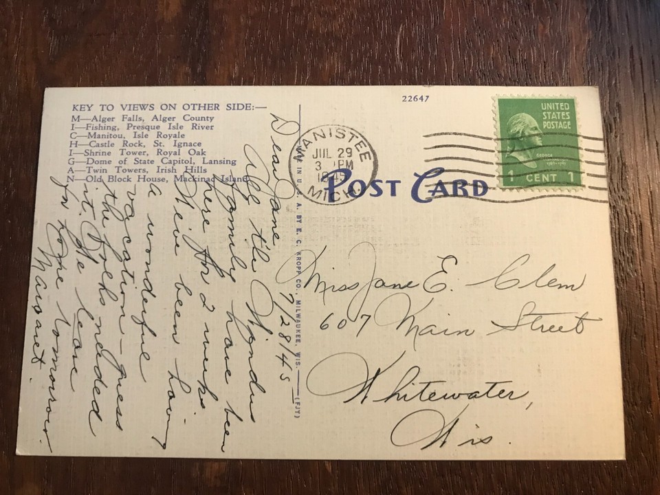 Large Letter Greetings from Manistee Michigan Postcard | eBay