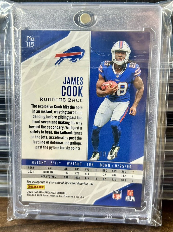 2022 Phoenix Green Rookie Auto James Cook 8/10 Ssp Bills Rc Autograph ...