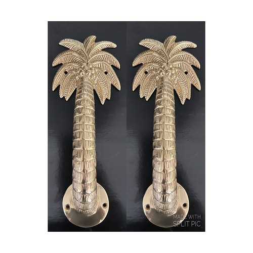 2 cast heavy Medium 11" Polished Palm tree Door pull handle solid brass ...